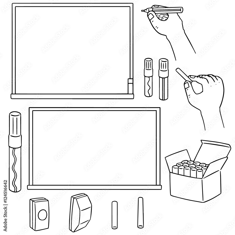 vector set of blackboard, whiteboard, chalk and whiteboard pen Stock ...