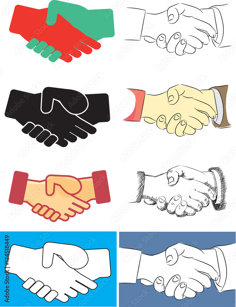 Shaking hands flat design concept. Handshake, business agreement, bet ...