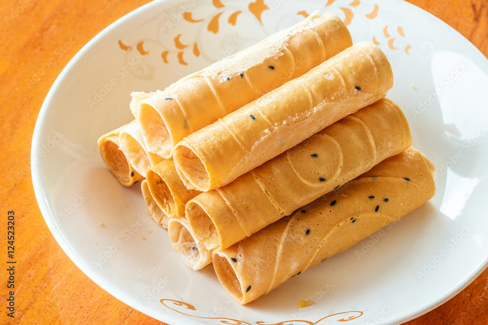 Tong Muan, a type of rolled wafer, a traditional dessert in Thailand ...