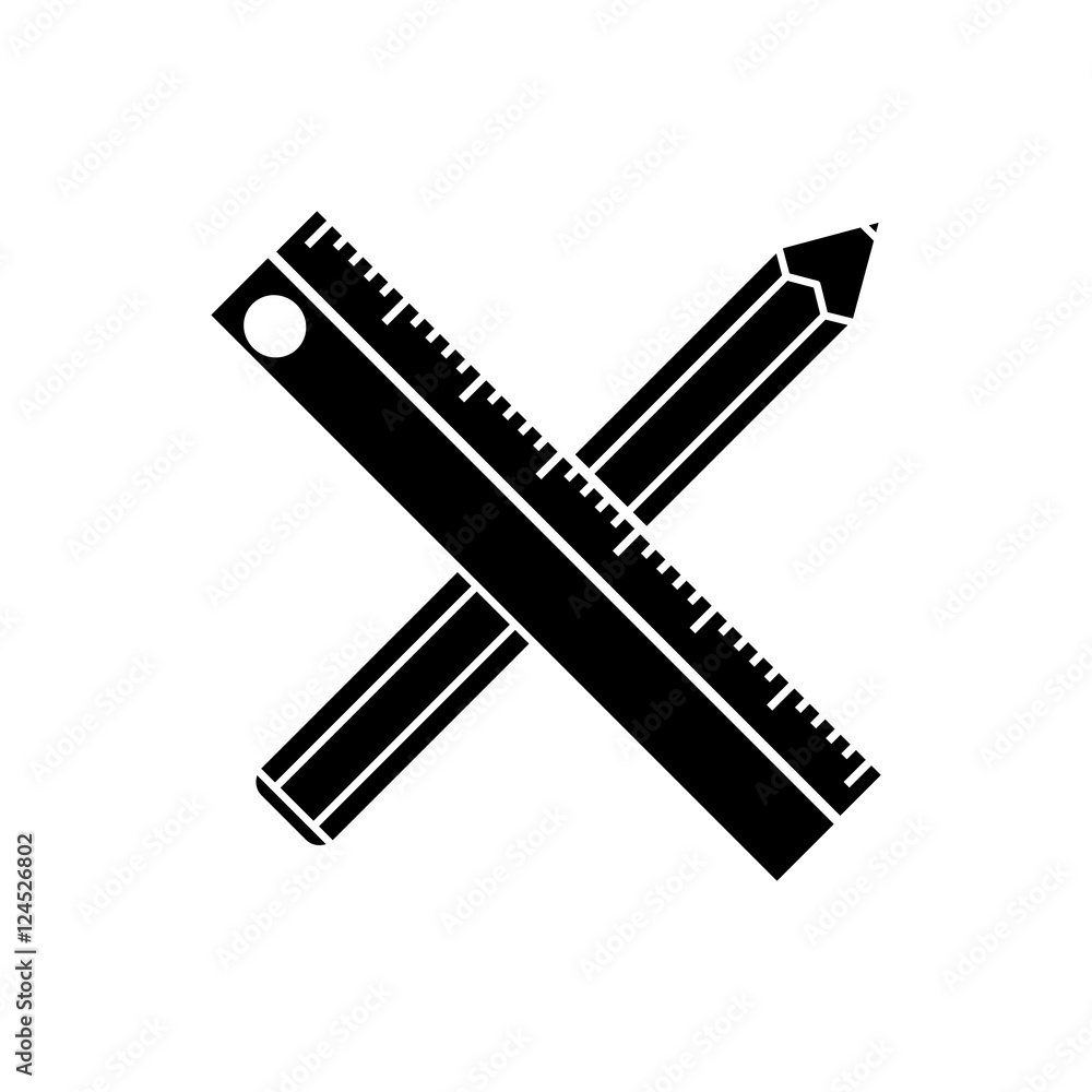 Pencil and ruler icon. School education supply and object theme ...