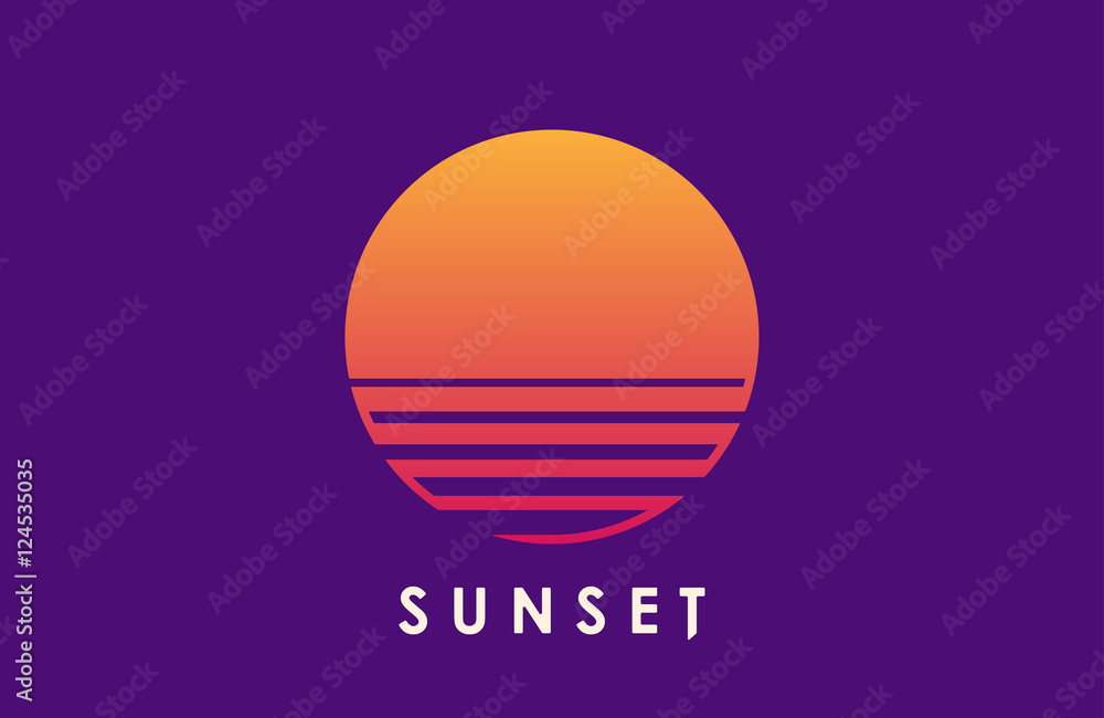 Vetor de Sunet logo. Sun over the water. Minimalistic logo design do ...