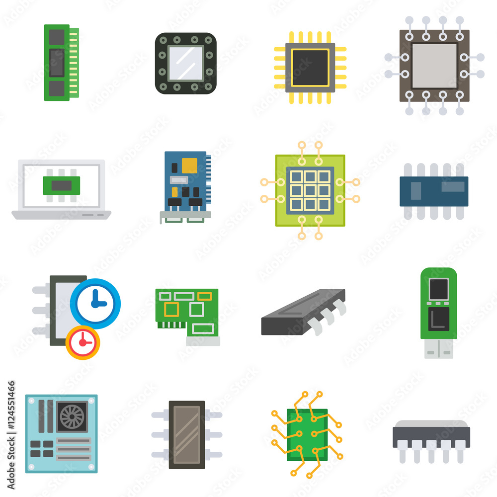 computer chips icons set. chip, symbols collection. Computer hardware ...