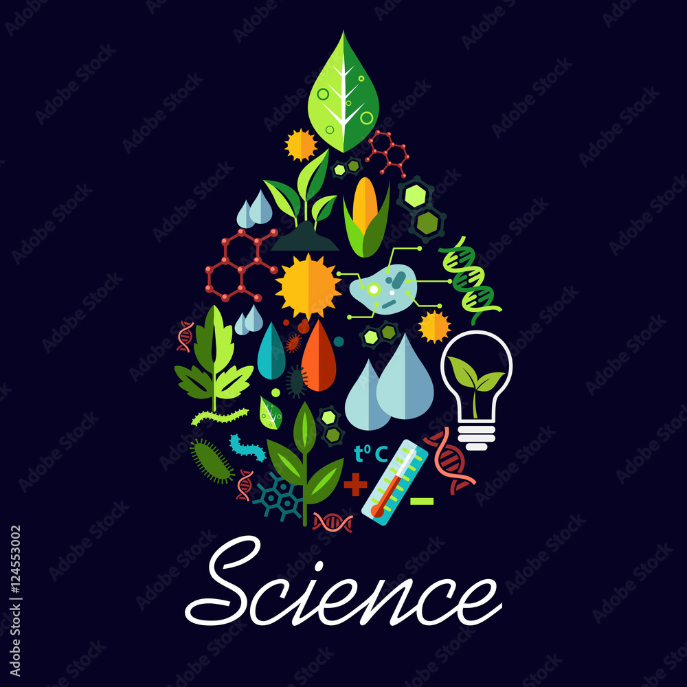 Science emblem in drop shape with symbols Stock Vector | Adobe Stock