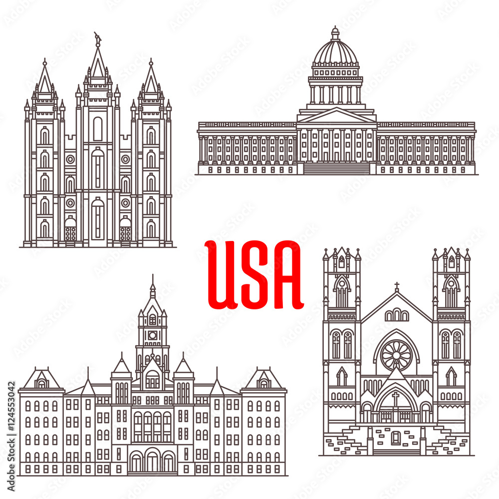 Famous buildings symbols and icons of US Stock Vector | Adobe Stock