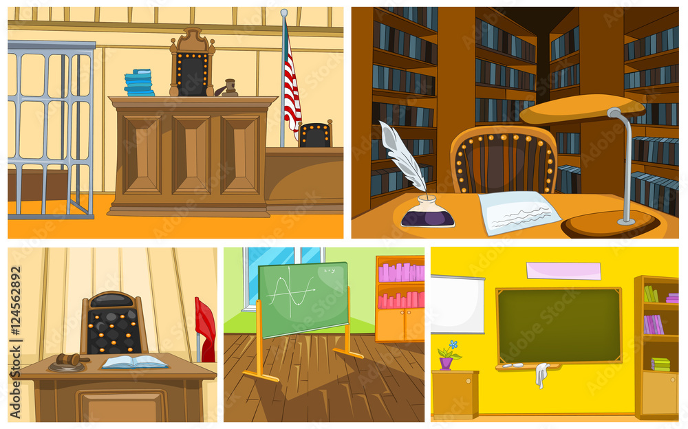 Vector cartoon set of court and school backgrounds Stock Vector | Adobe ...