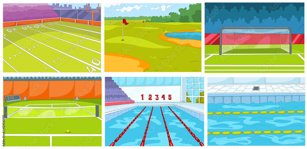 Cartoon set of backgrounds - sport infrastructure Stock Vector | Adobe ...