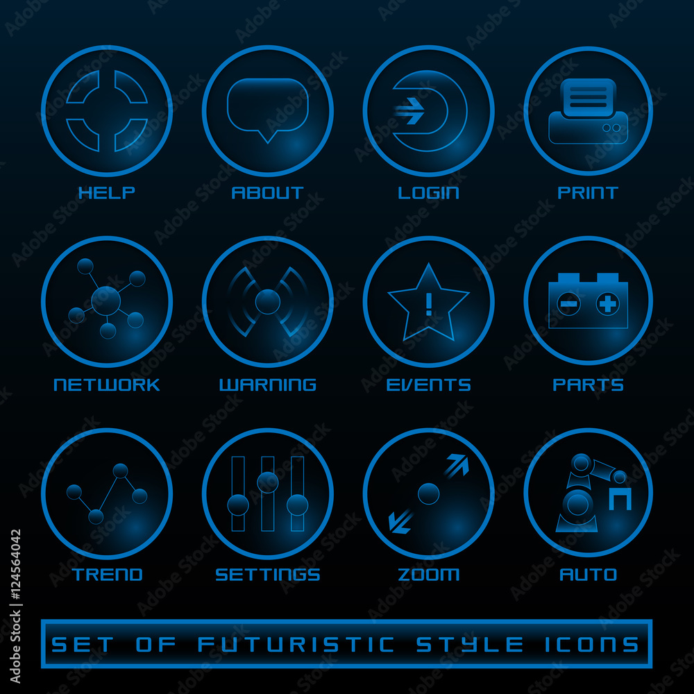 Futuristic style user interface icons for mobile and web applications ...