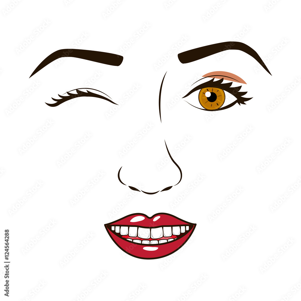 woman's face winking and smiling vector illustration Stock Vector ...