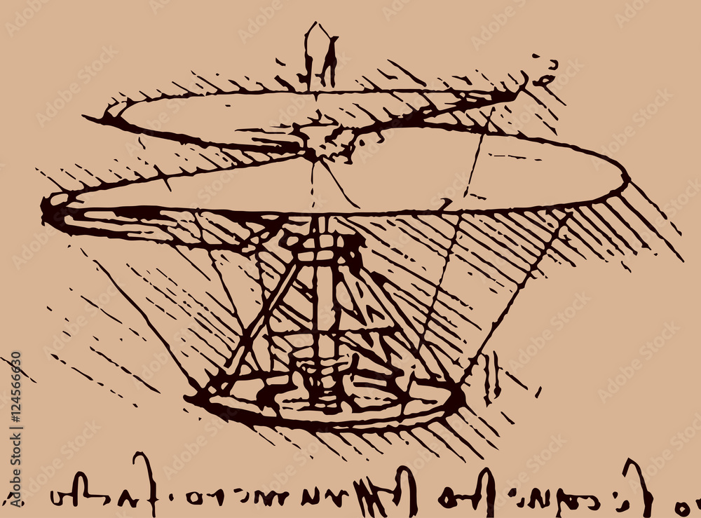 helicopter illustration / Leonardo da Vinci [vector] vector de Stock ...