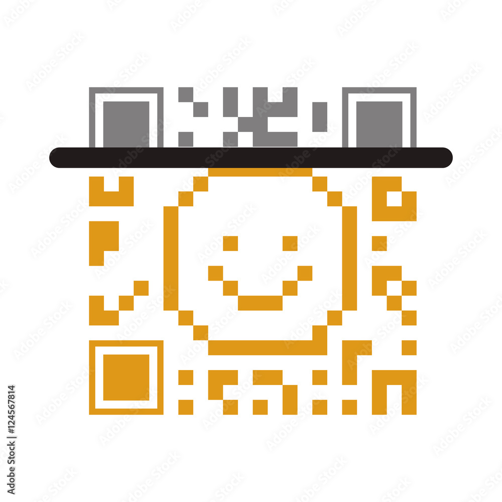 Scan yellow QR code heappy face shape over white background. vector ...