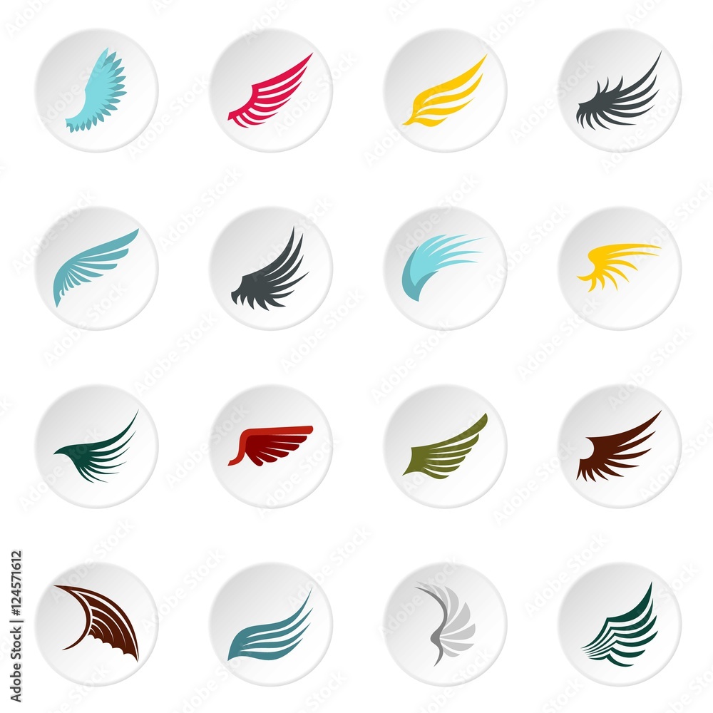 Wing icons set. Flat illustration of 16 wing vector icons for web Stock ...