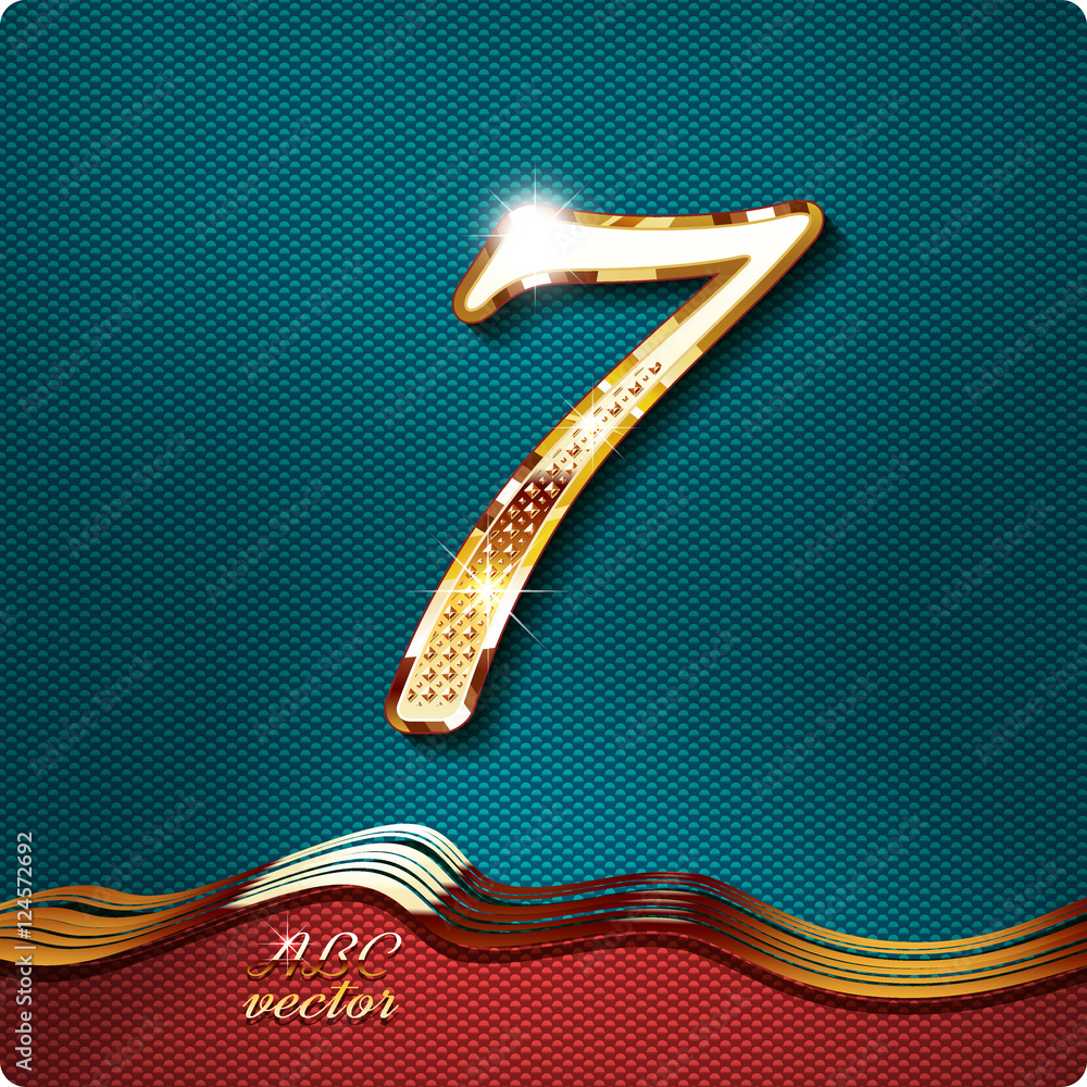 Golden stylish Inlaid figure is 7, with shadow and glare. vector digit ...