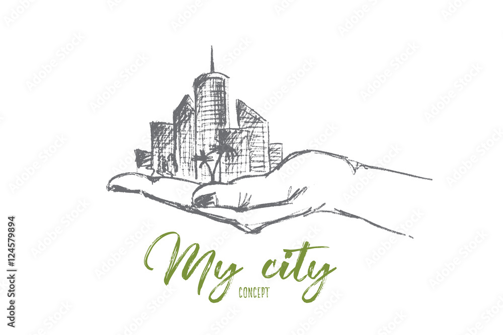 Vector hand drawn my city concept sketch. Part of big city with ...