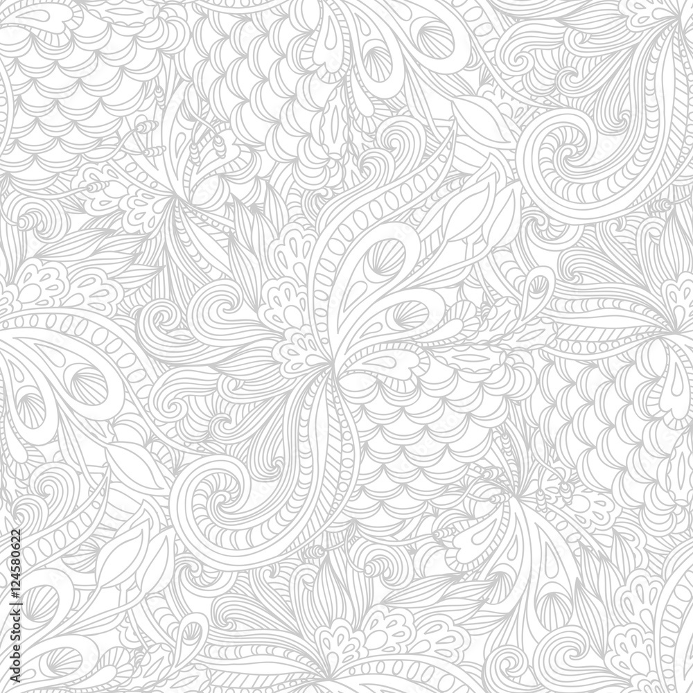 Beautiful hand drawn ornamental doodle light grey repeated background ...
