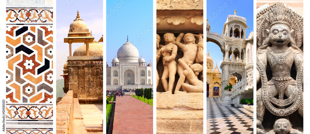 Collage with landmarks of India Stock Photo | Adobe Stock