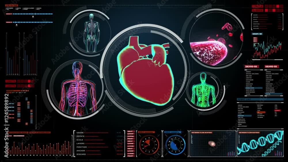 Female body scanning blood vessel, lymphatic, heart, circulatory system ...