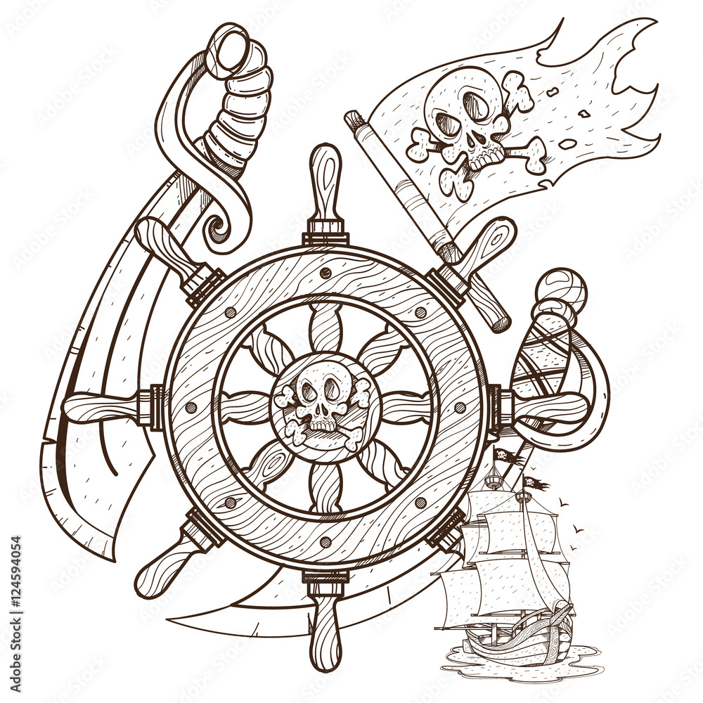 Pirate Ship Wheel Drawing
