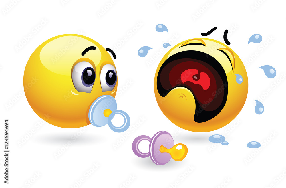 Vetor de Two smiley toddlers with soothers. Humoristic illustration of ...
