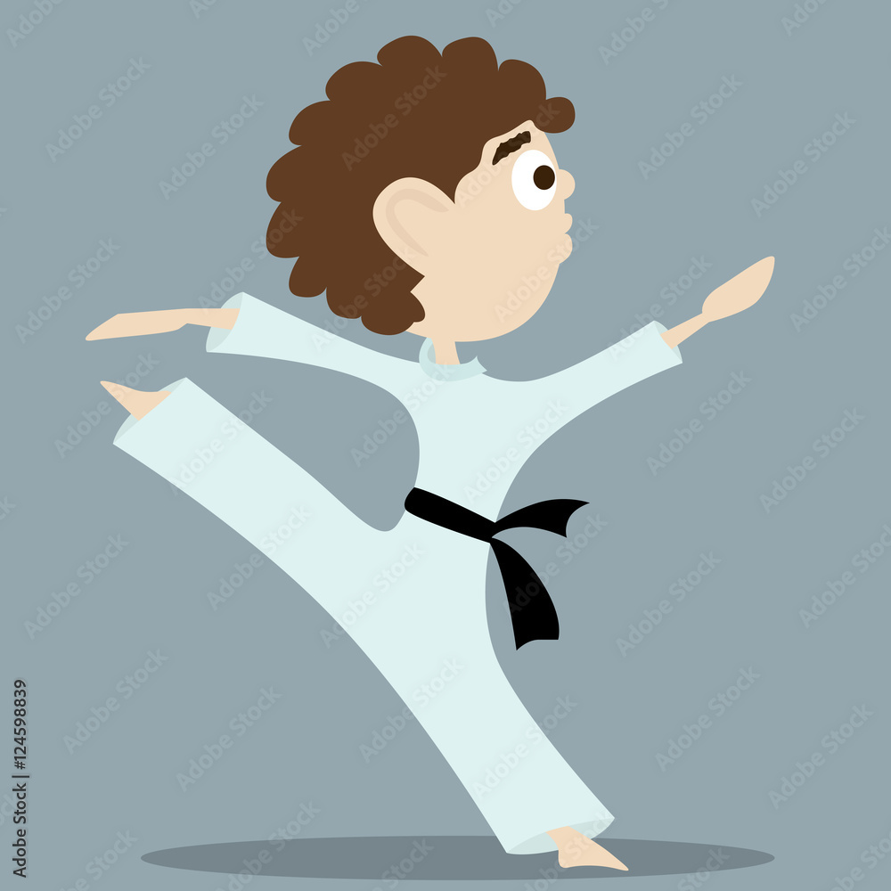 Vector illustrated cartoon kid doing karate kicks. Stock Vector | Adobe ...