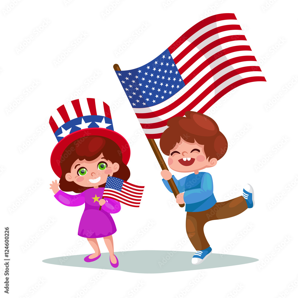 American children holding American flags. american patriots. Kid Waving ...