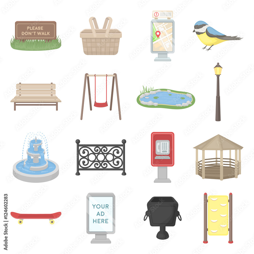 Park set icons in cartoon style. Big collection park vector symbol ...