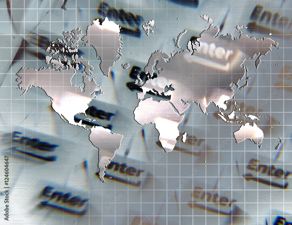 Multiple enter keys background with world map Some elements provided ...