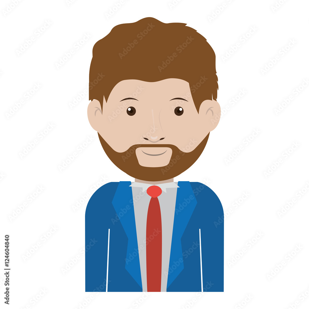 avatar male man smiling with beard and wearing suit and tie over white ...