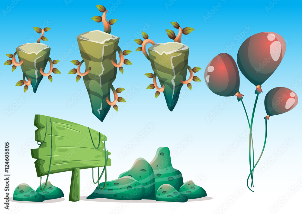 cartoon vector floating island object with separated layers for game ...