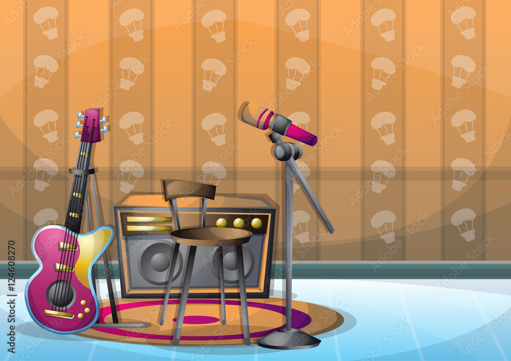 cartoon vector illustration interior music room with separated layers ...