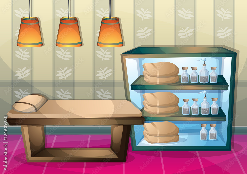 cartoon vector illustration interior spa room with separated layers in ...
