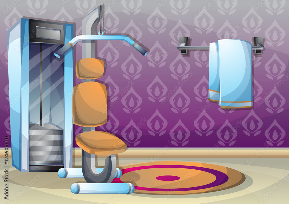 cartoon vector illustration interior fitness room with separated layers ...