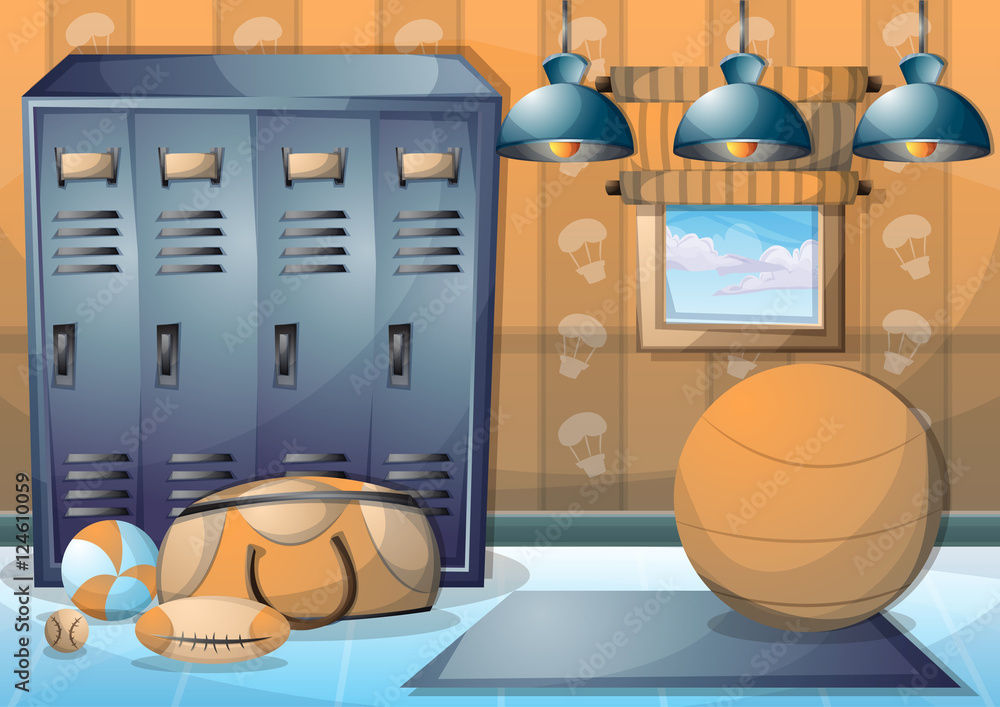 cartoon vector illustration interior fitness room with separated layers ...