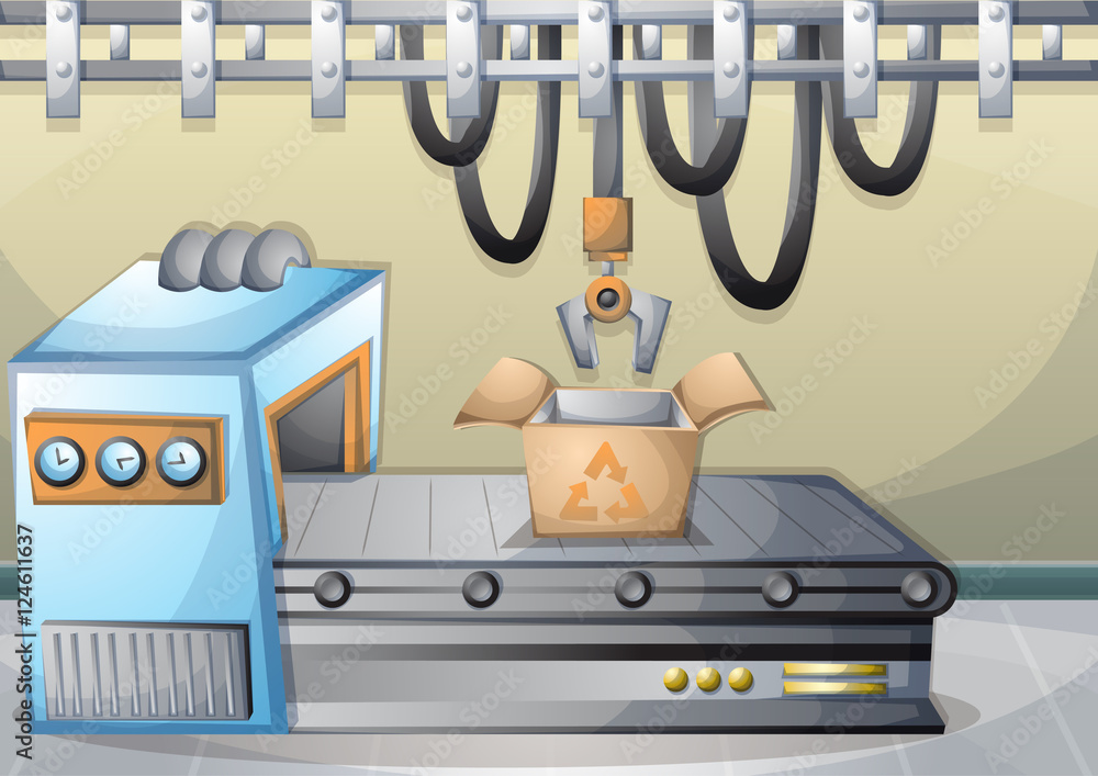 cartoon vector illustration interior factory room with separated layers ...