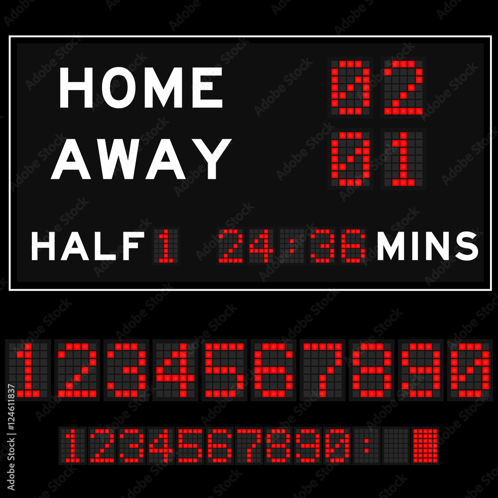 Score board with red square digital led font background Stock Vector ...