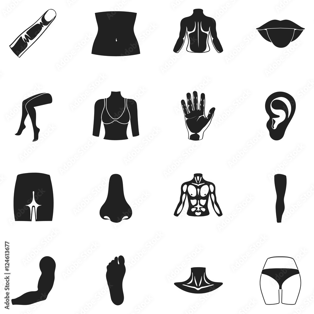 Part of body set icons in black style. Big collection part of body ...