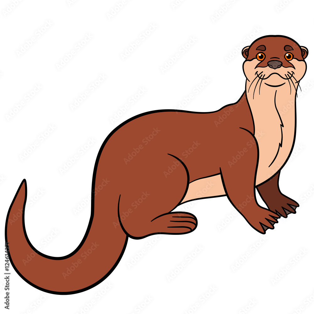 Cartoon animals. Little cute otter smiles. Stock Vector | Adobe Stock