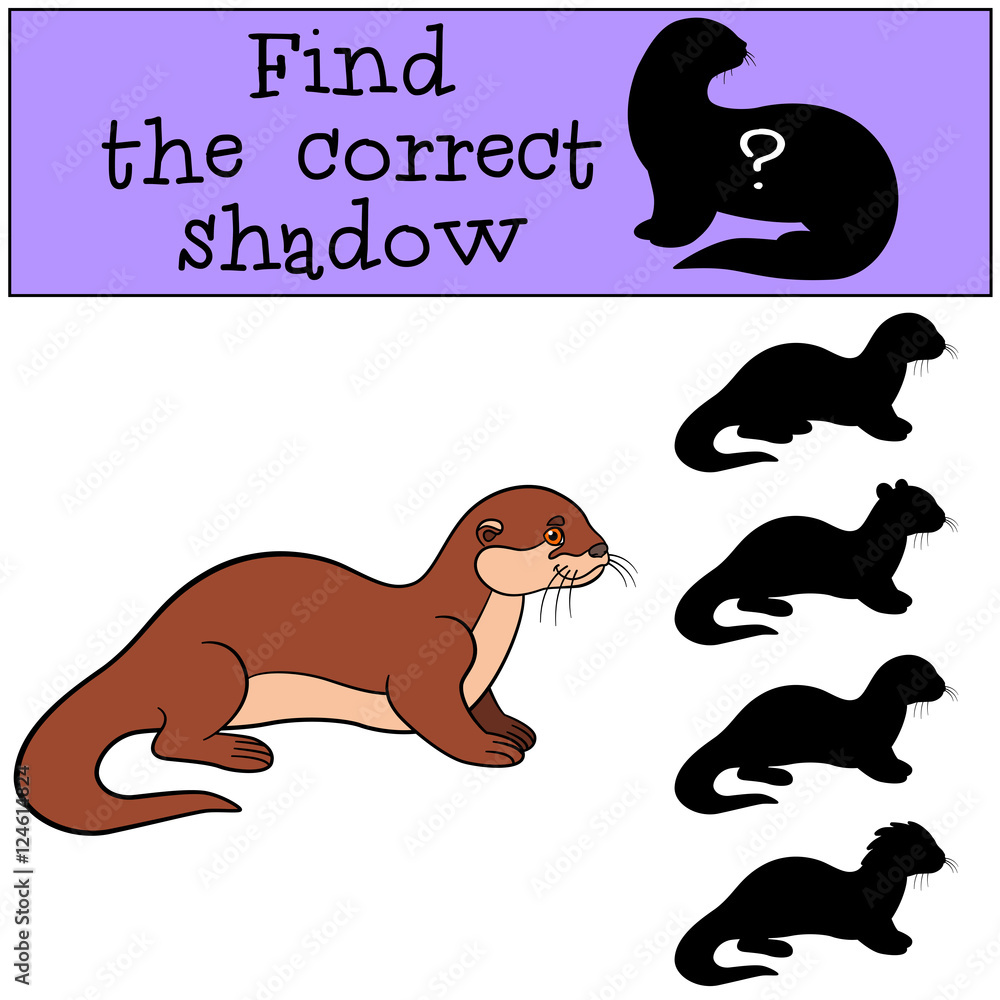 Educational game: Find the correct shadow. Little cute otter smi Stock ...