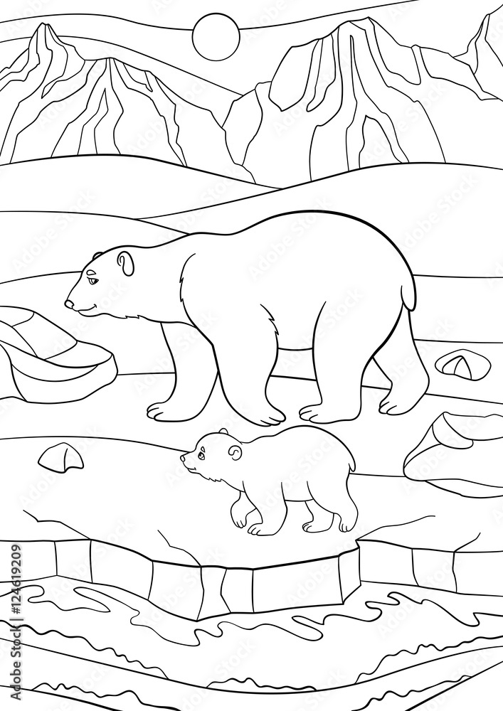 Coloring pages. Mother polar bear walks with her baby. Stock Vector ...