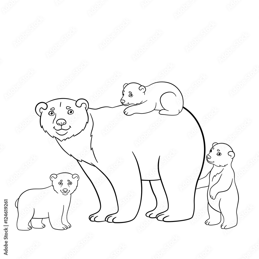 Coloring pages. Mother polar bear with hercute babies. Stock Vector ...