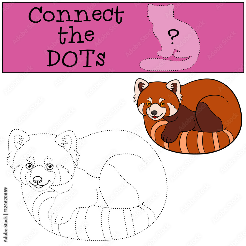 Educational game: Connect the dots. Little cute red panda. Stock Vector ...