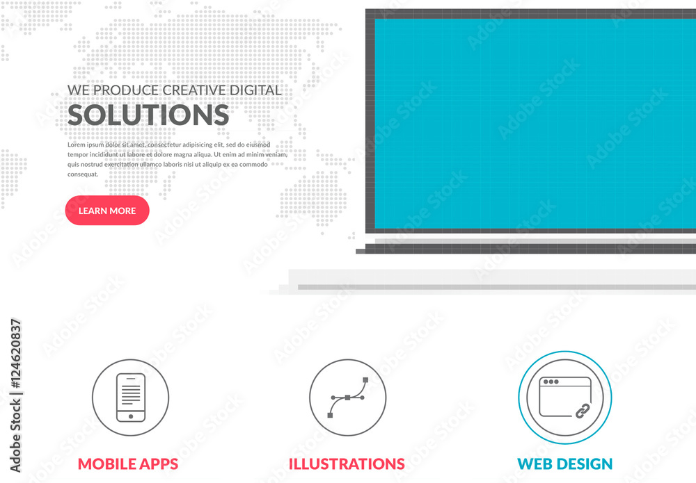 Minimalist Multimedia Website Layout with Pixel Halftone Design Element ...
