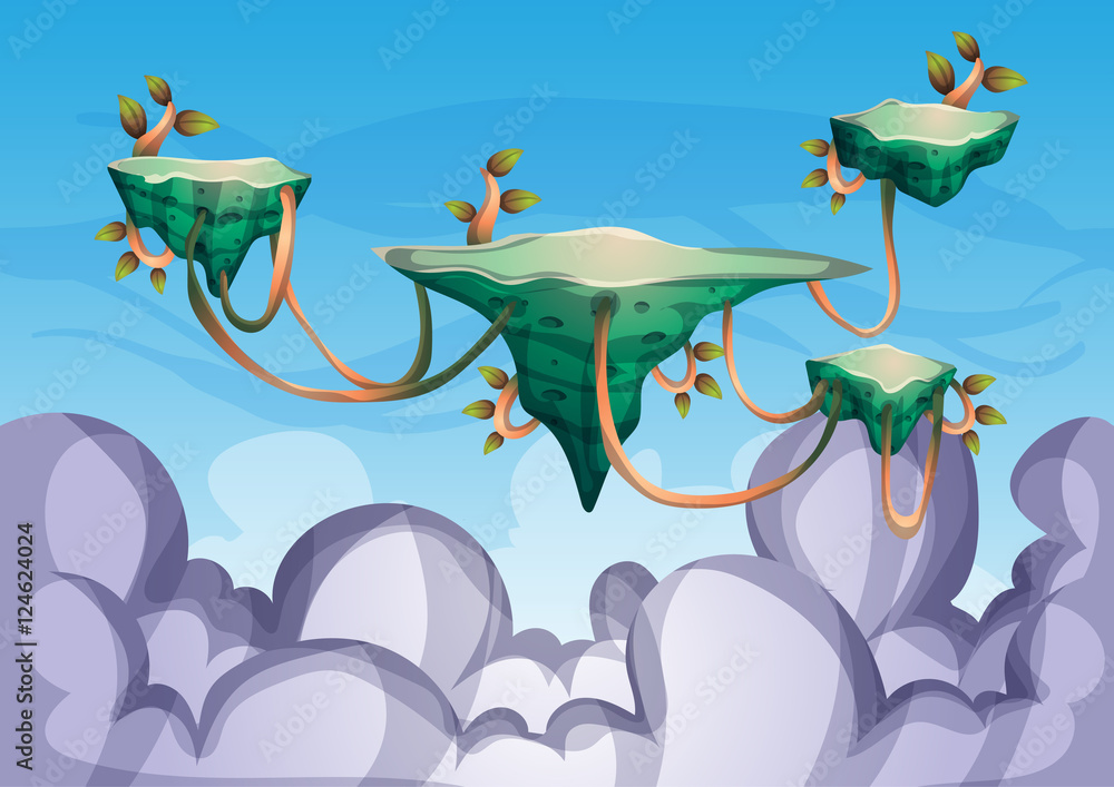 cartoon vector sky background with separated layers for game art and ...
