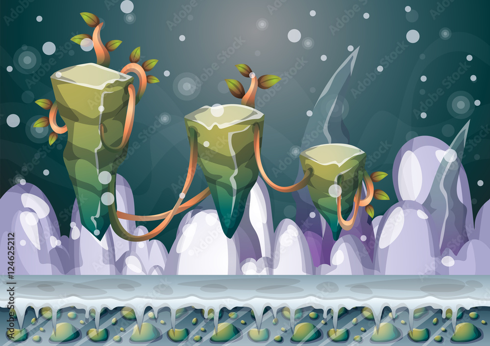 cartoon vector floating island background with separated layers for ...