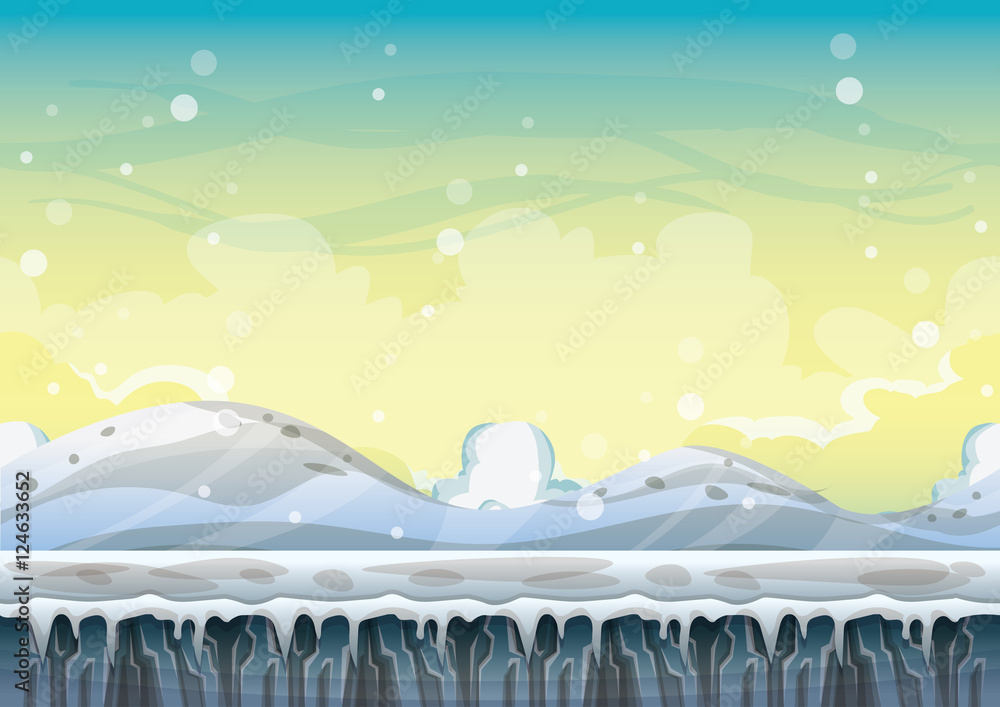 cartoon vector snow landscape background with separated layers for game ...