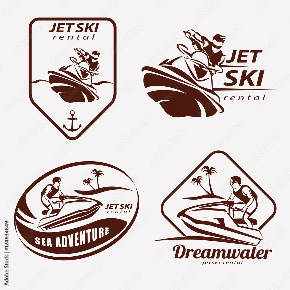 jet ski set of stylized vector symbols, emblem and label or logo Stock ...