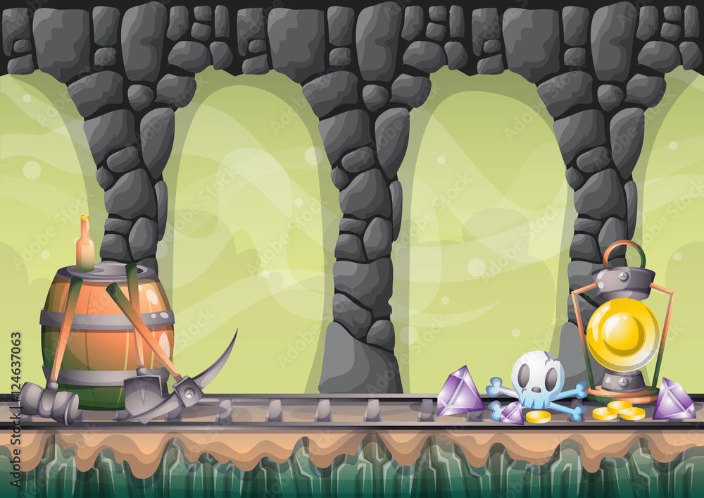 cartoon vector cave with separated layers for game and animation game ...