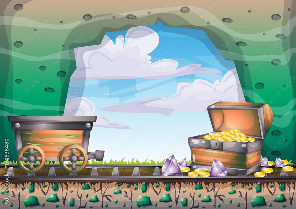 cartoon vector cave with separated layers for game and animation game ...
