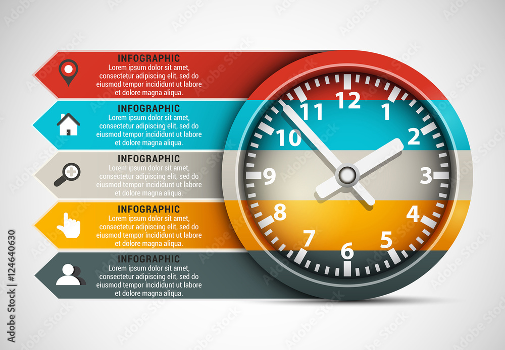 Clock and Arrow Element Business Infographic with Grayscale Icon Set ...
