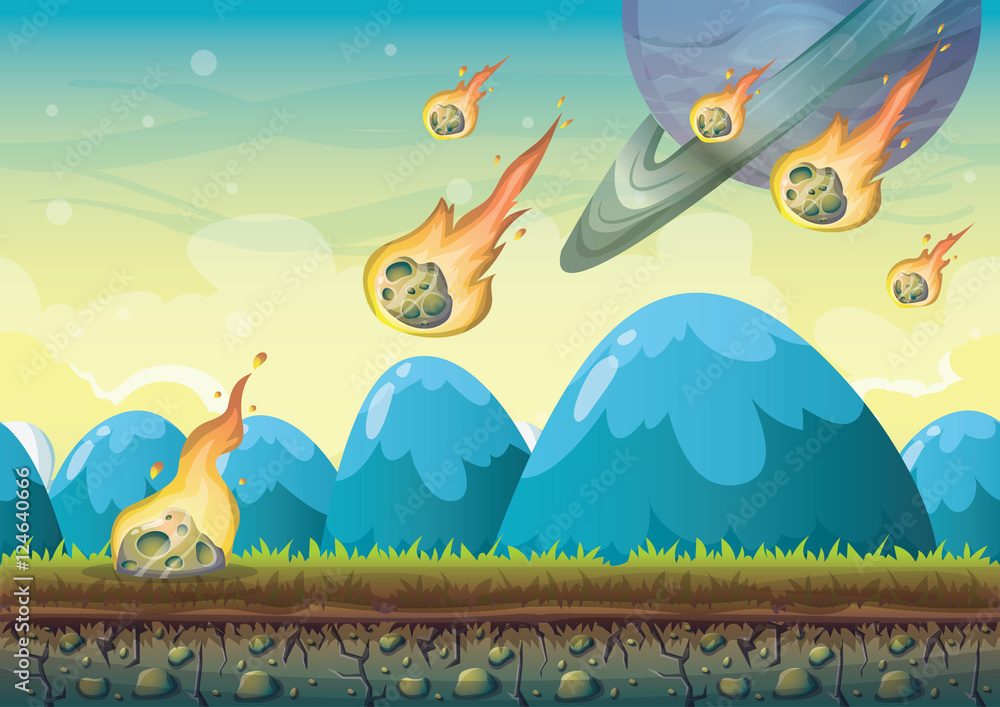 cartoon vector landscape with meteor background with separated layers ...