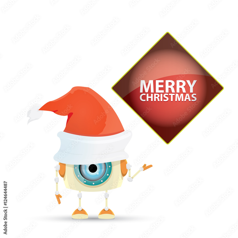 Cartoon Cute Robot elf with santa red hat. Stock Vector | Adobe Stock